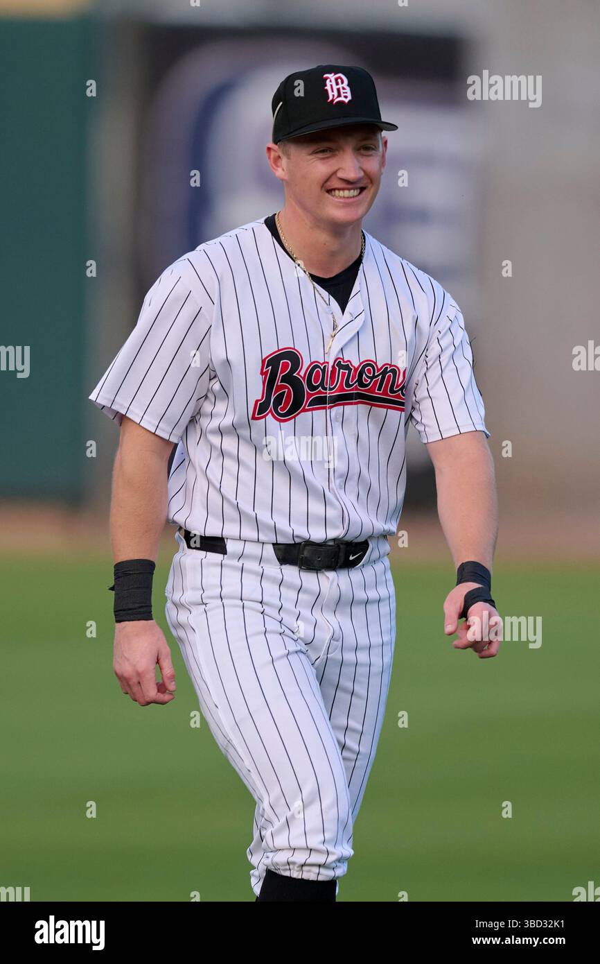 Birmingham Barons Caden Connor (5) during warmups before an MiLB ...