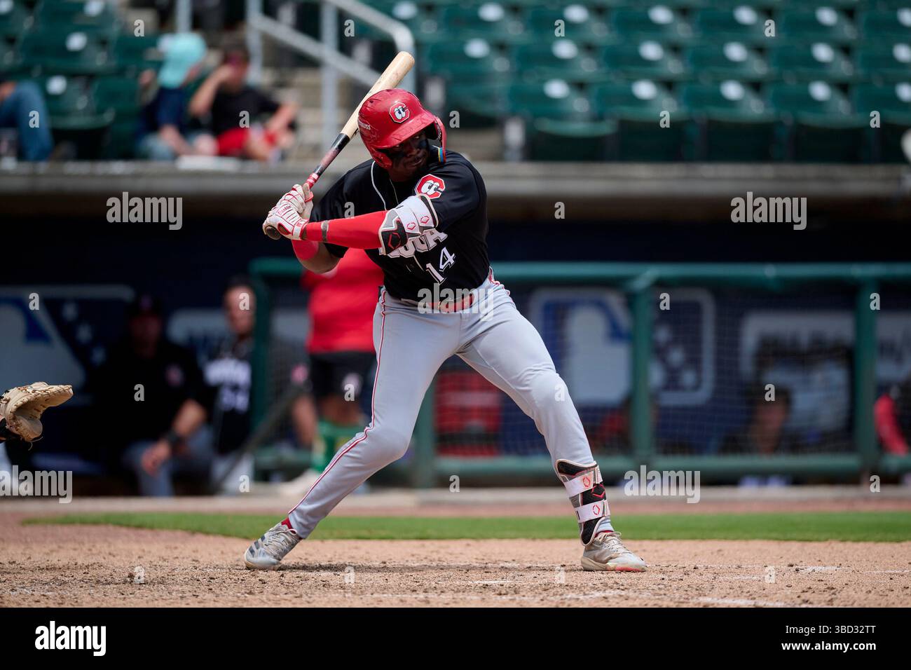 Chattanooga Lookouts Jay Allen II (14) bats during an MiLB Southern ...