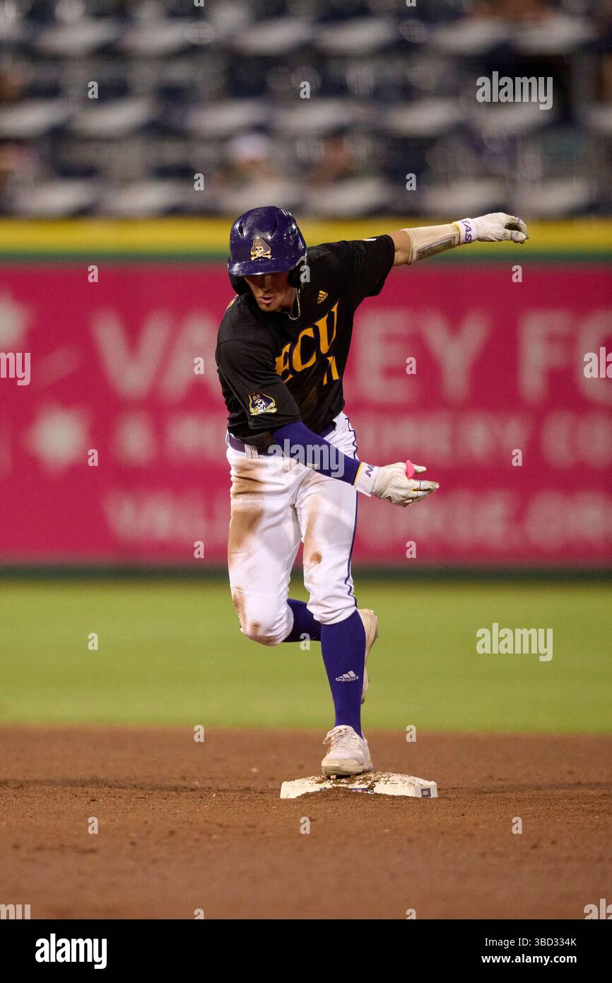 East Carolina Pirates Alex Peltier (11) celebrates after hitting a ...