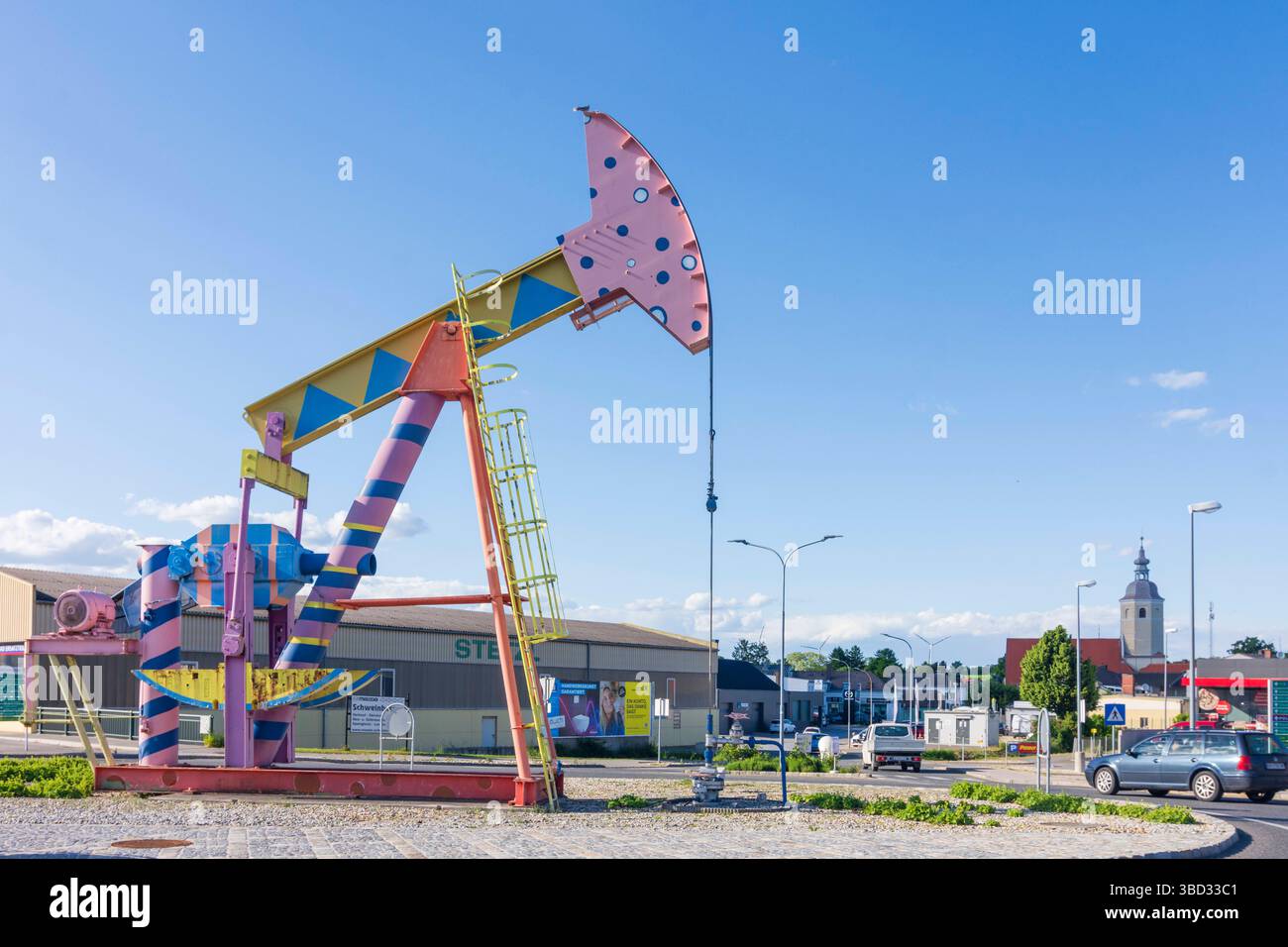 painted historic oil pump in roundabout commemorates: Austria s oldest ...