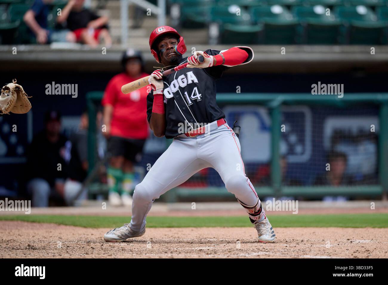 Chattanooga Lookouts Jay Allen II (14) bunts an inside pitch during an ...