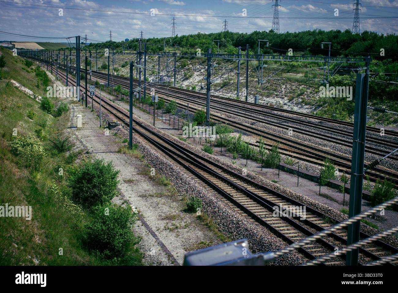 Reims, France, May 22, 2025 Railway in the Champagne countryside near ...