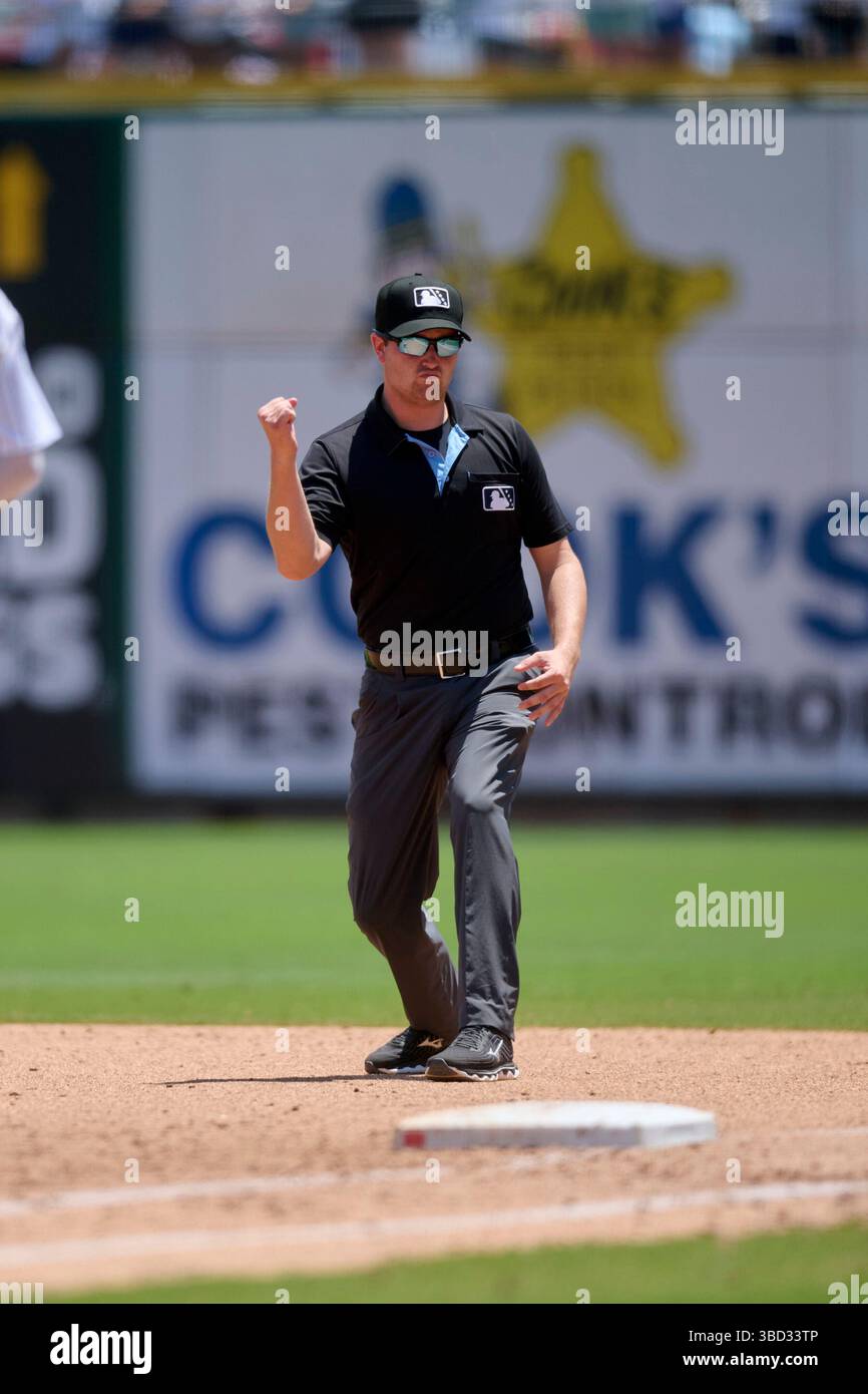 Umpire Dylan Hulsey calls an out during an MiLB Southern League ...