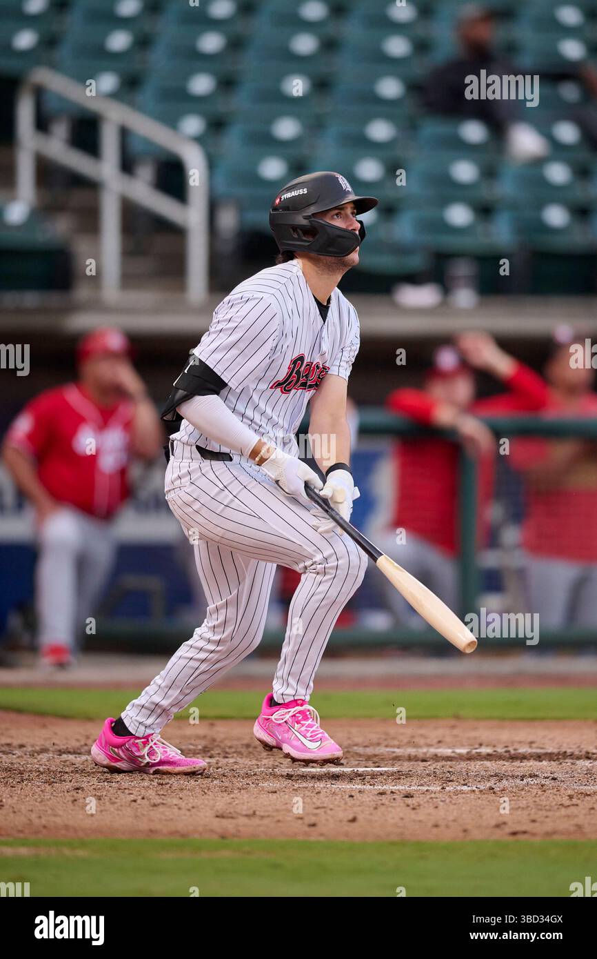 Birmingham Barons Jacob Gonzalez (1) bats during an MiLB Southern League baseball game against ...