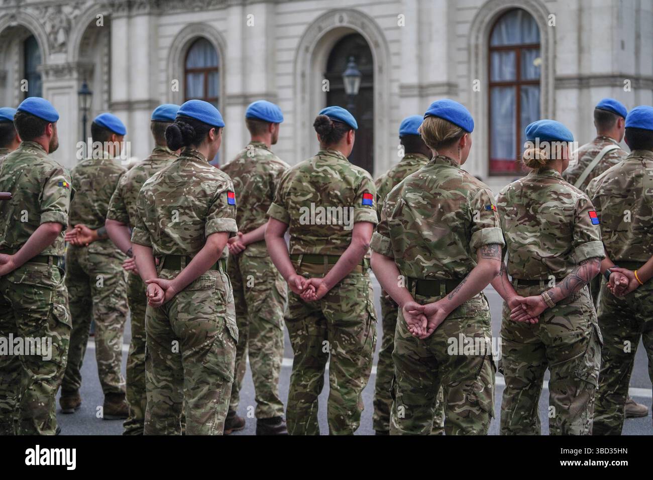 London, UK. 22 May 2025. British army soldiers wearing blue berets ...