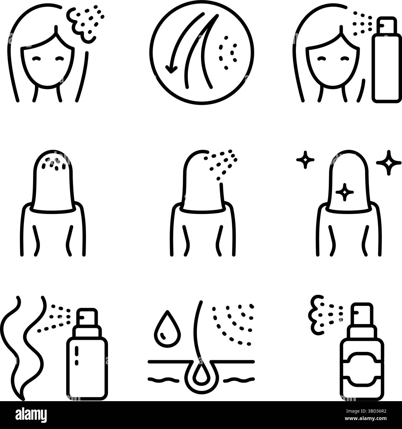 Refreshing Hair Wash Icons Set. Deep Scalp Cleansing and Hydration ...