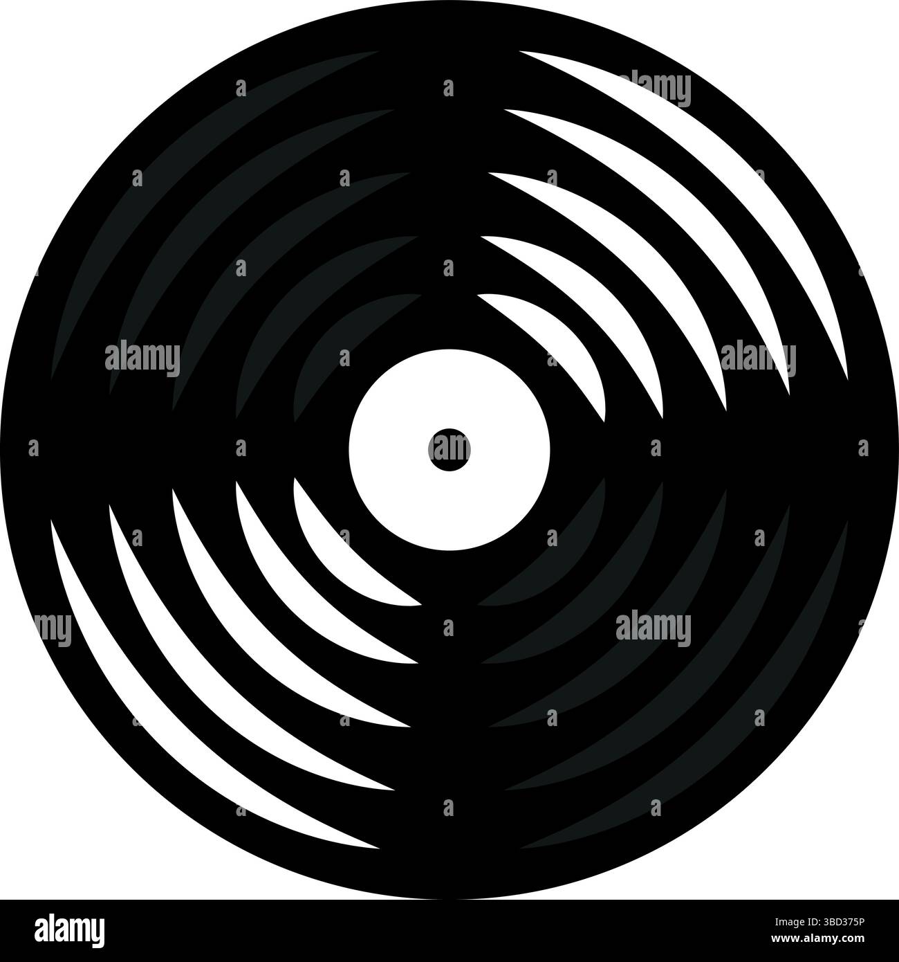 black and white vinyl record icon with circular grooves and center hole ...