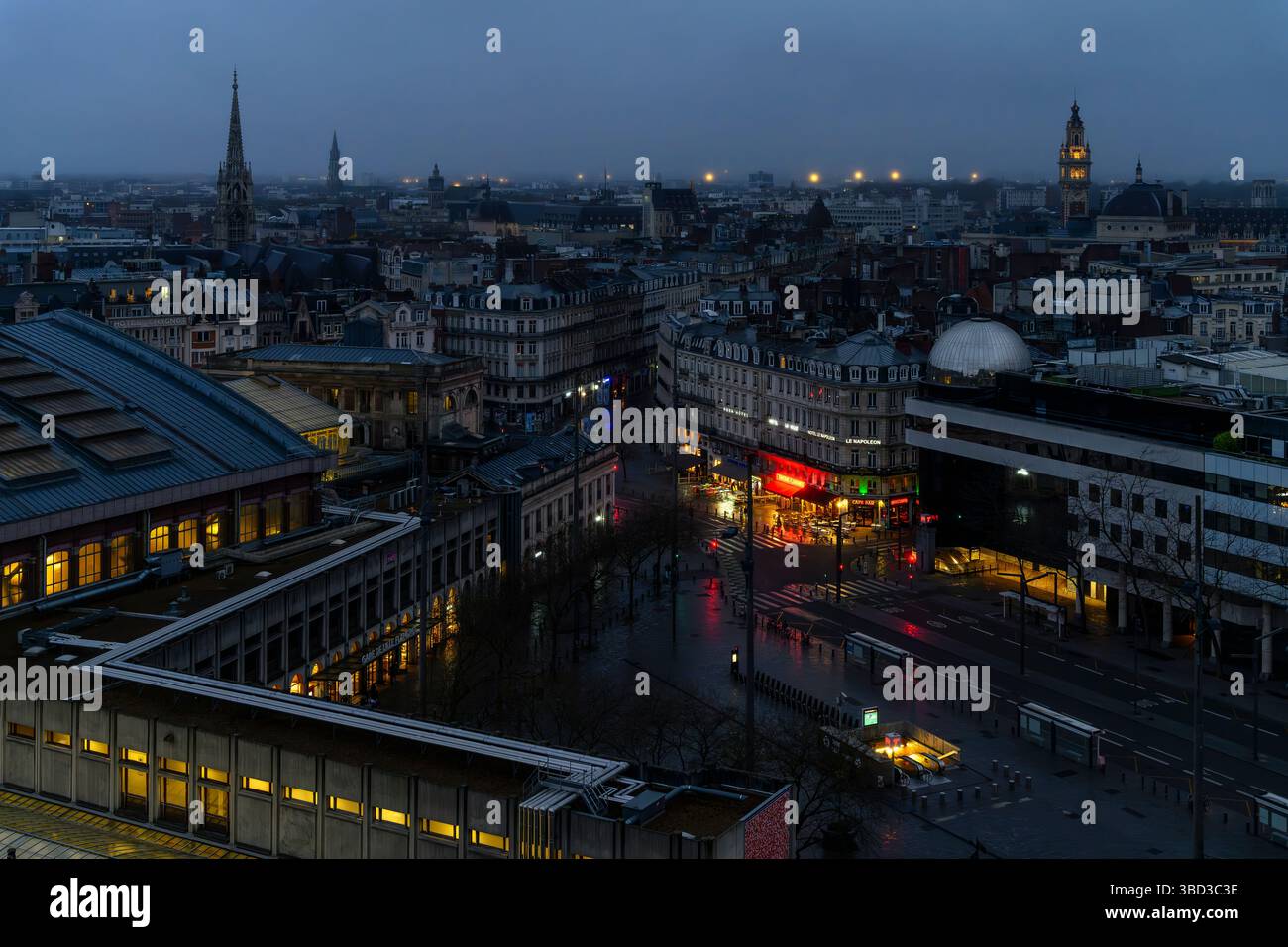 Early morning cityscape over the rooftops and pretty streets around ...