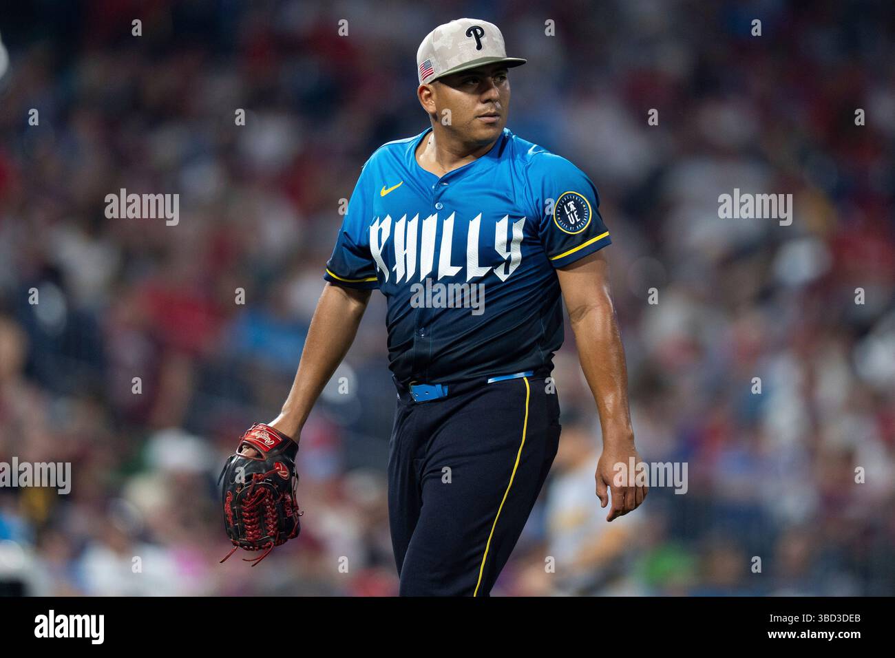 Philadelphia Phillies starting pitcher Ranger Suarez looks on during a ...