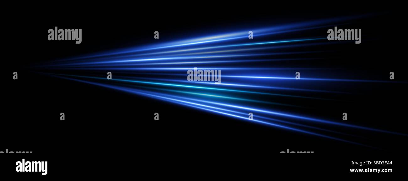 Blue light speed streaks with perspective dynamic motion trail on dark ...