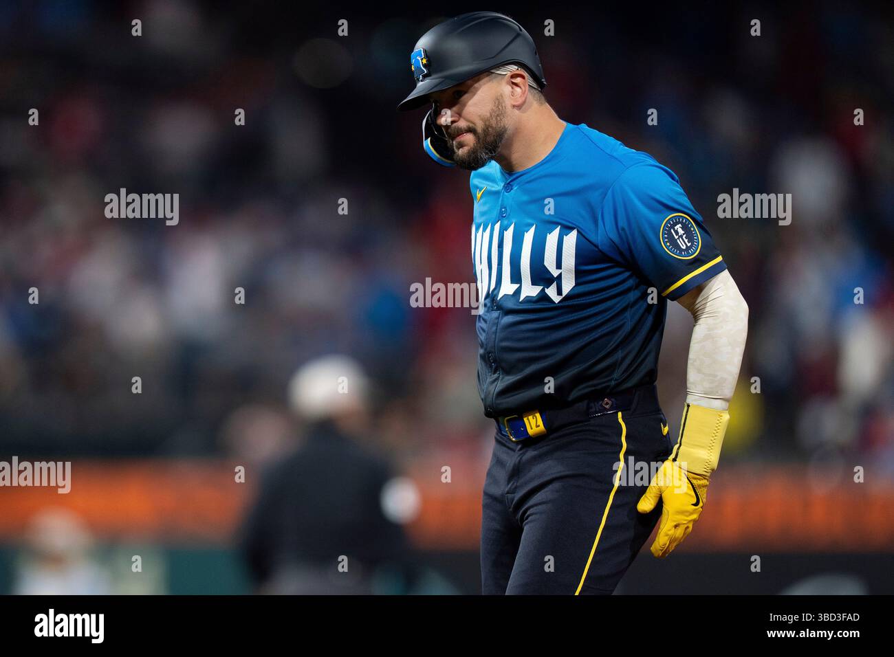 Philadelphia Phillies' Kyle Schwarber looks on during a baseball game ...