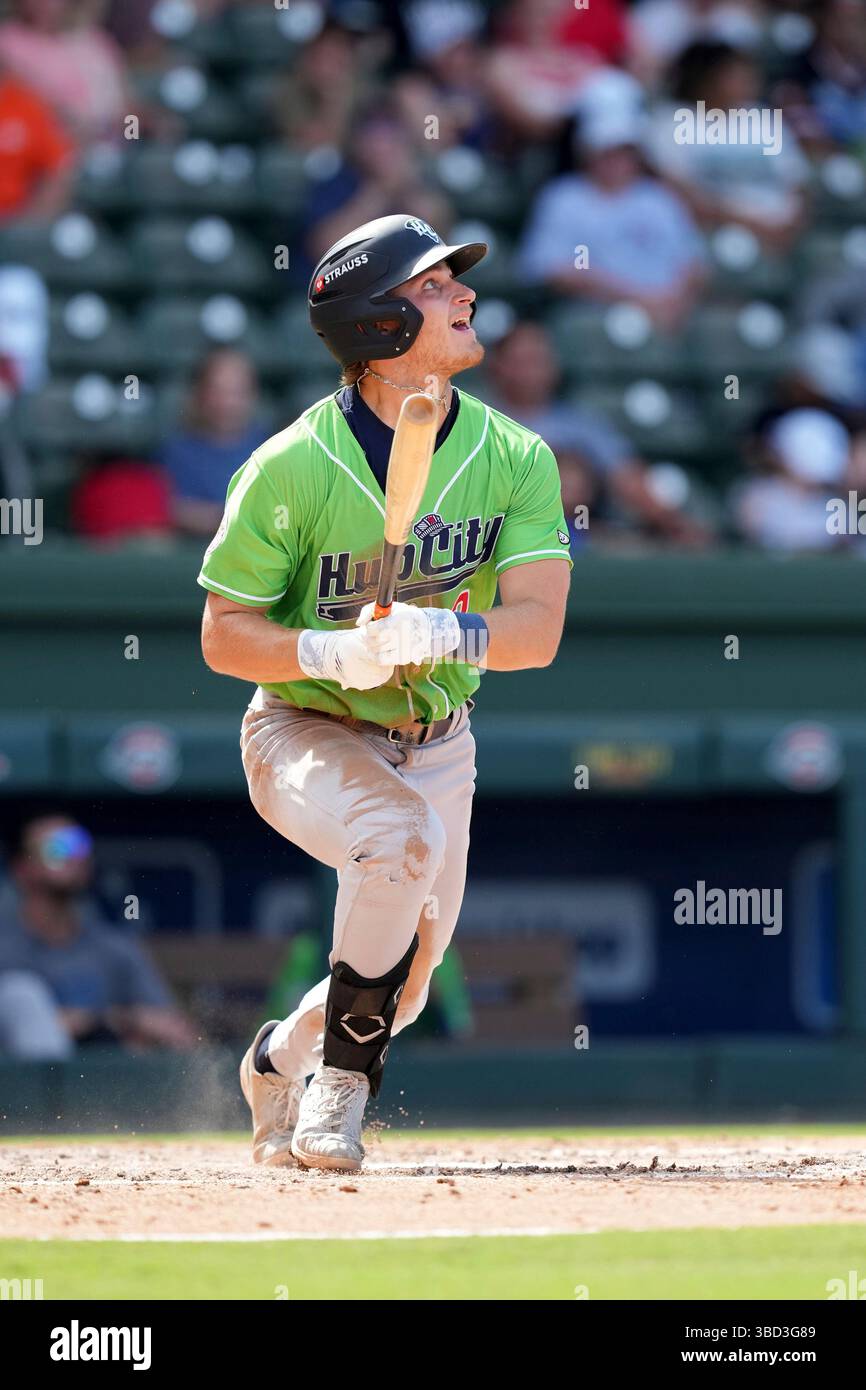Casey Cook (2) of the Hub City Spartanburgers at bat in a game against ...