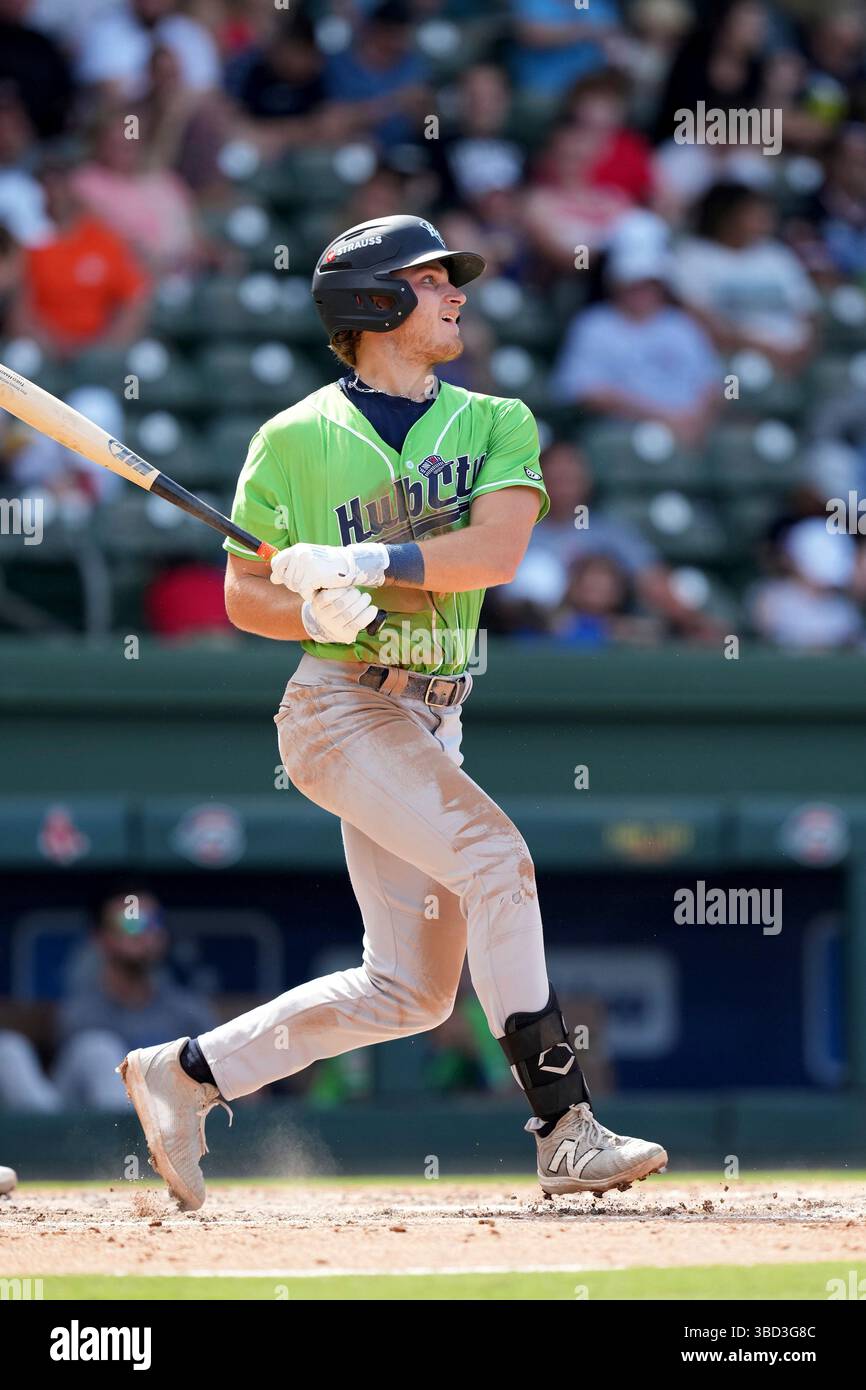 Casey Cook (2) of the Hub City Spartanburgers at bat in a game against ...