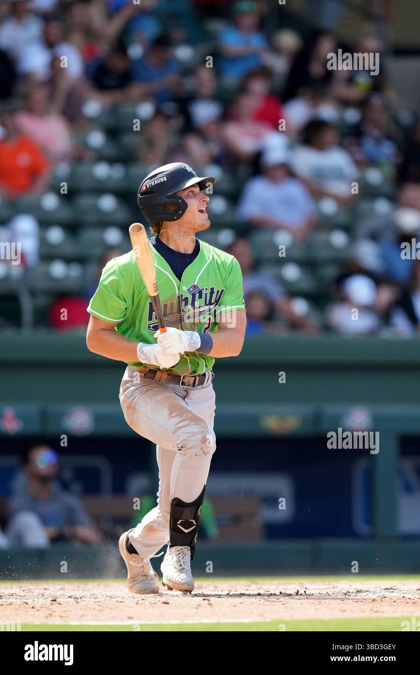 Casey Cook (2) of the Hub City Spartanburgers at bat in a game against ...