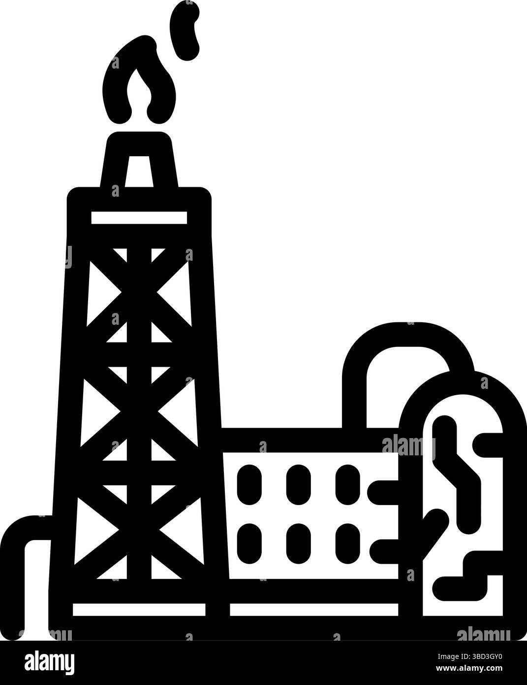 oil refinery flare stacks air pollution line icon vector illustration ...
