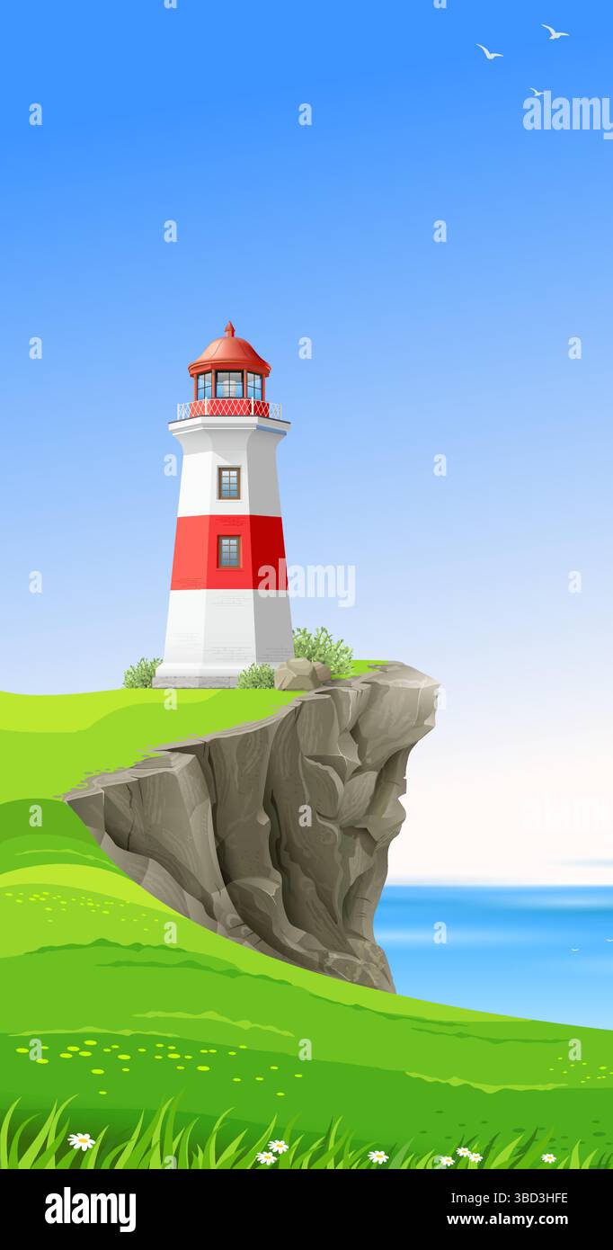 Lighthouse on green island Stock Vector Images - Alamy
