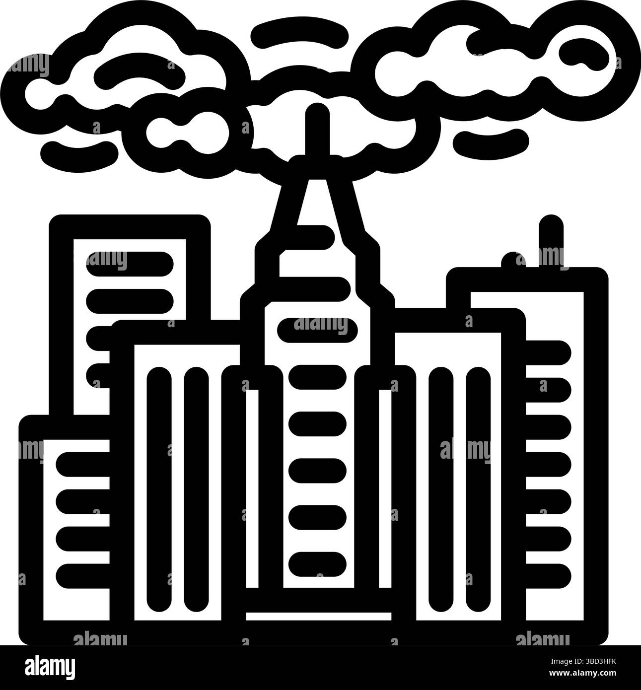 thick pollution cloud hanging over skyscrapers line icon vector. thick ...