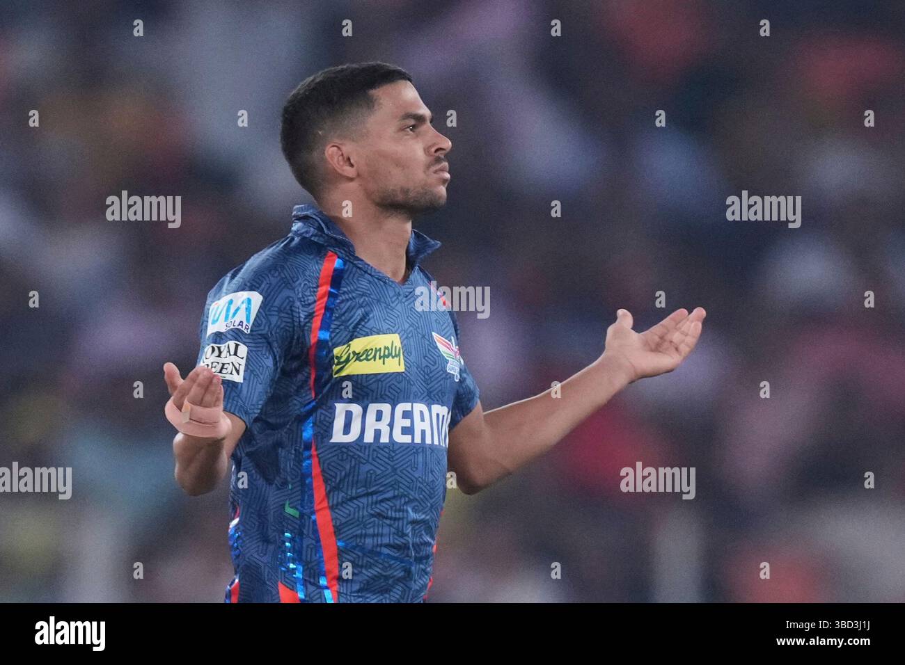 Lucknow Super Giants' Akash Singh celebrates the wicket of Gujarat ...