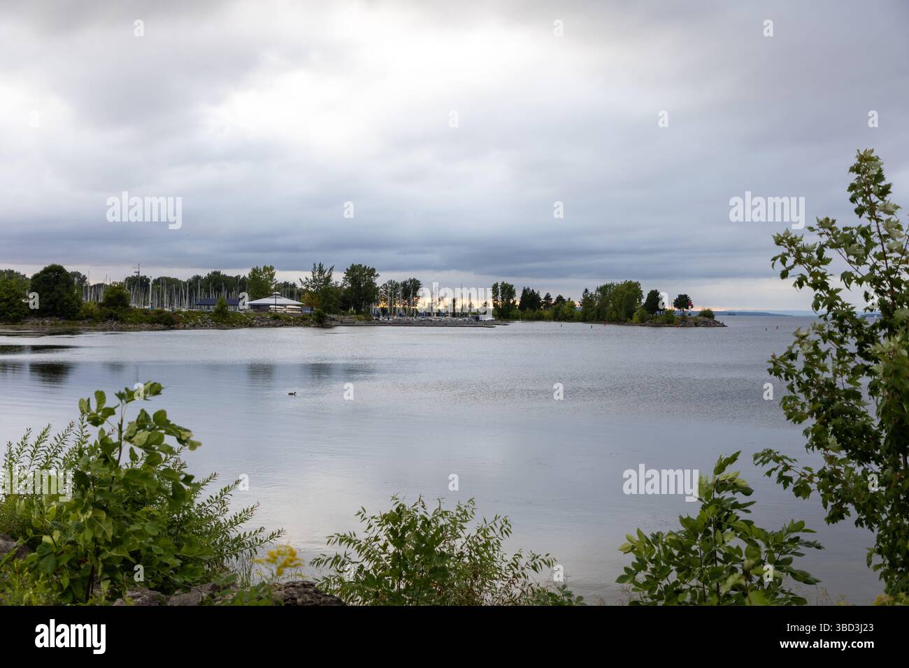Ottawa river during sunset. Waterfront landscape and skyline in summer ...