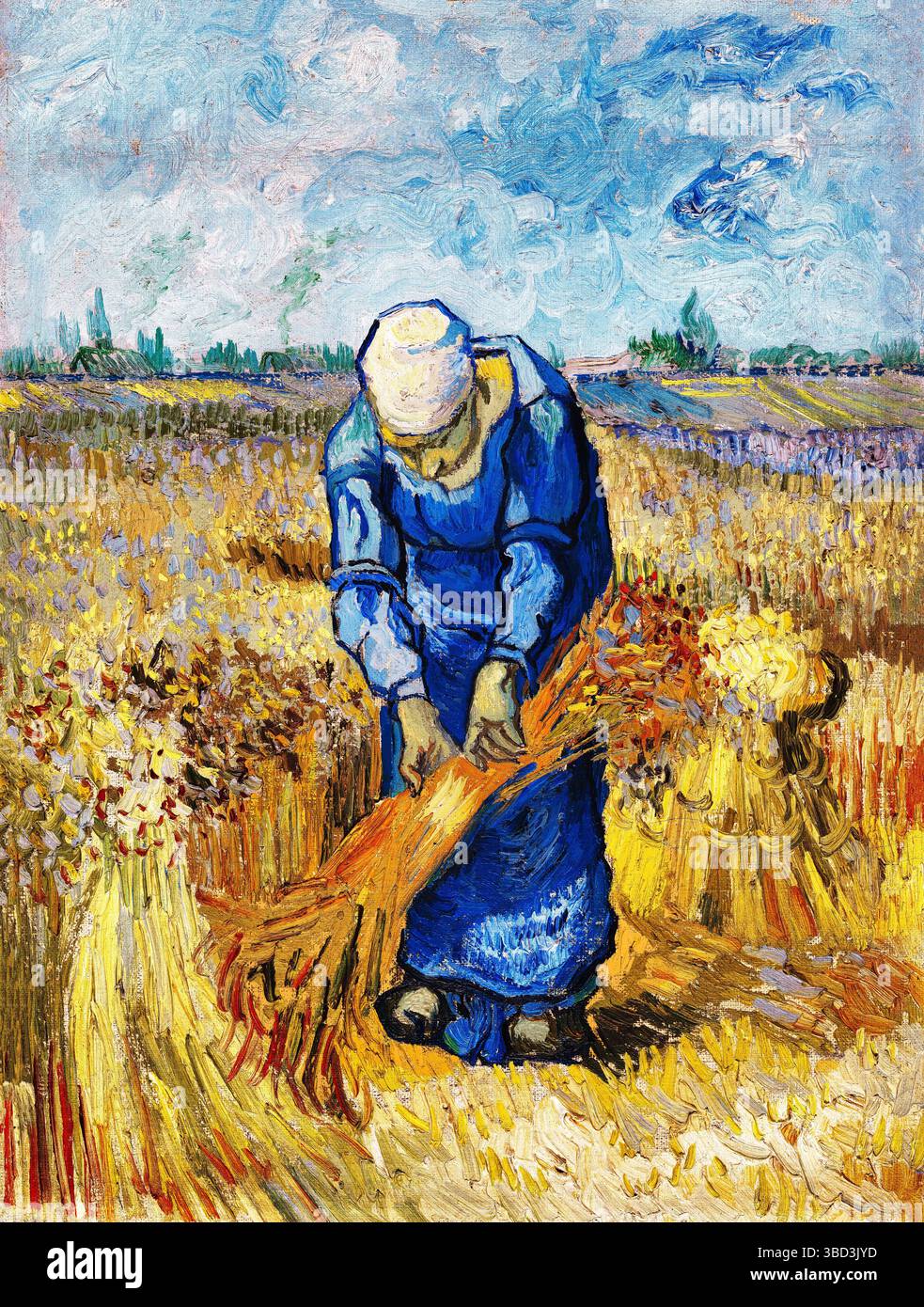 Van Gogh's 1889 tribute to Millet, depicting a woman binding wheat ...
