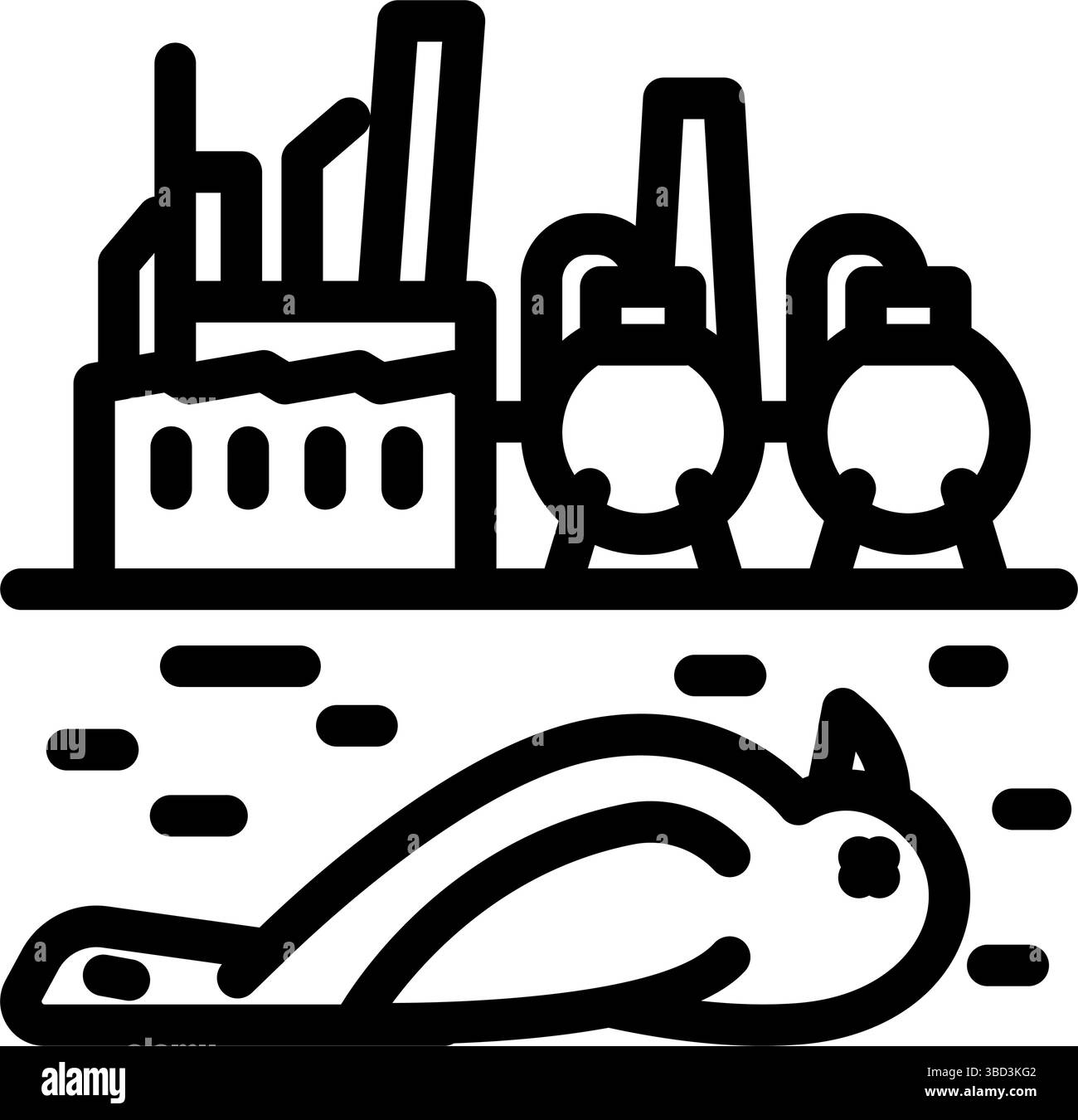 dead birds near factory chemical pollution line icon vector. dead birds ...