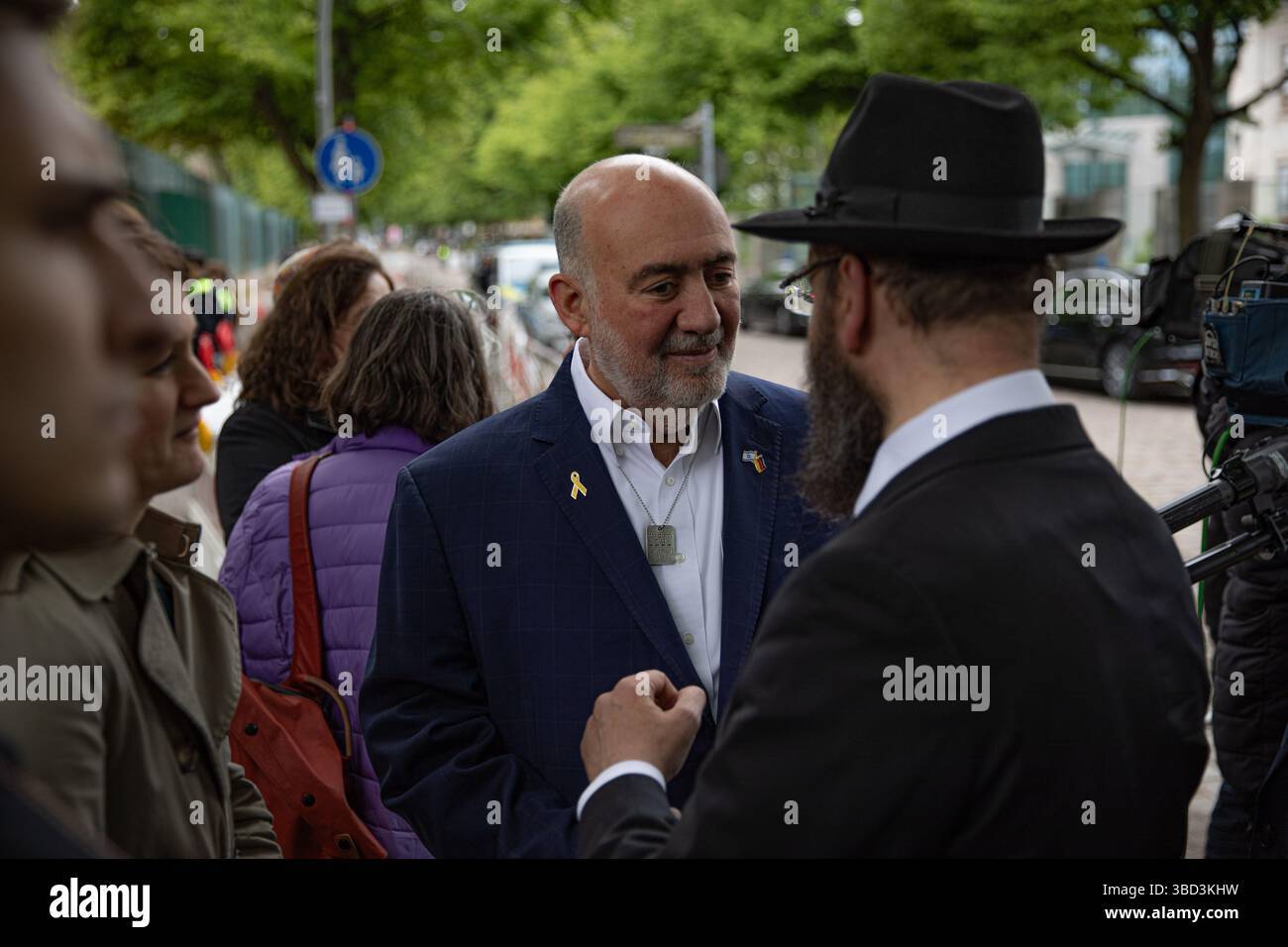 Dozens gathered outside the Israeli Embassy in Berlin on Thursday, May ...