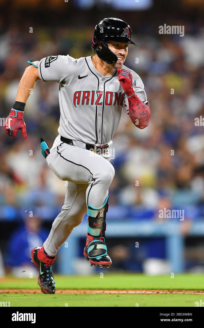 LOS ANGELES, CA - MAY 21: Arizona Diamondbacks right fielder Corbin Carroll (7) runs up the ...