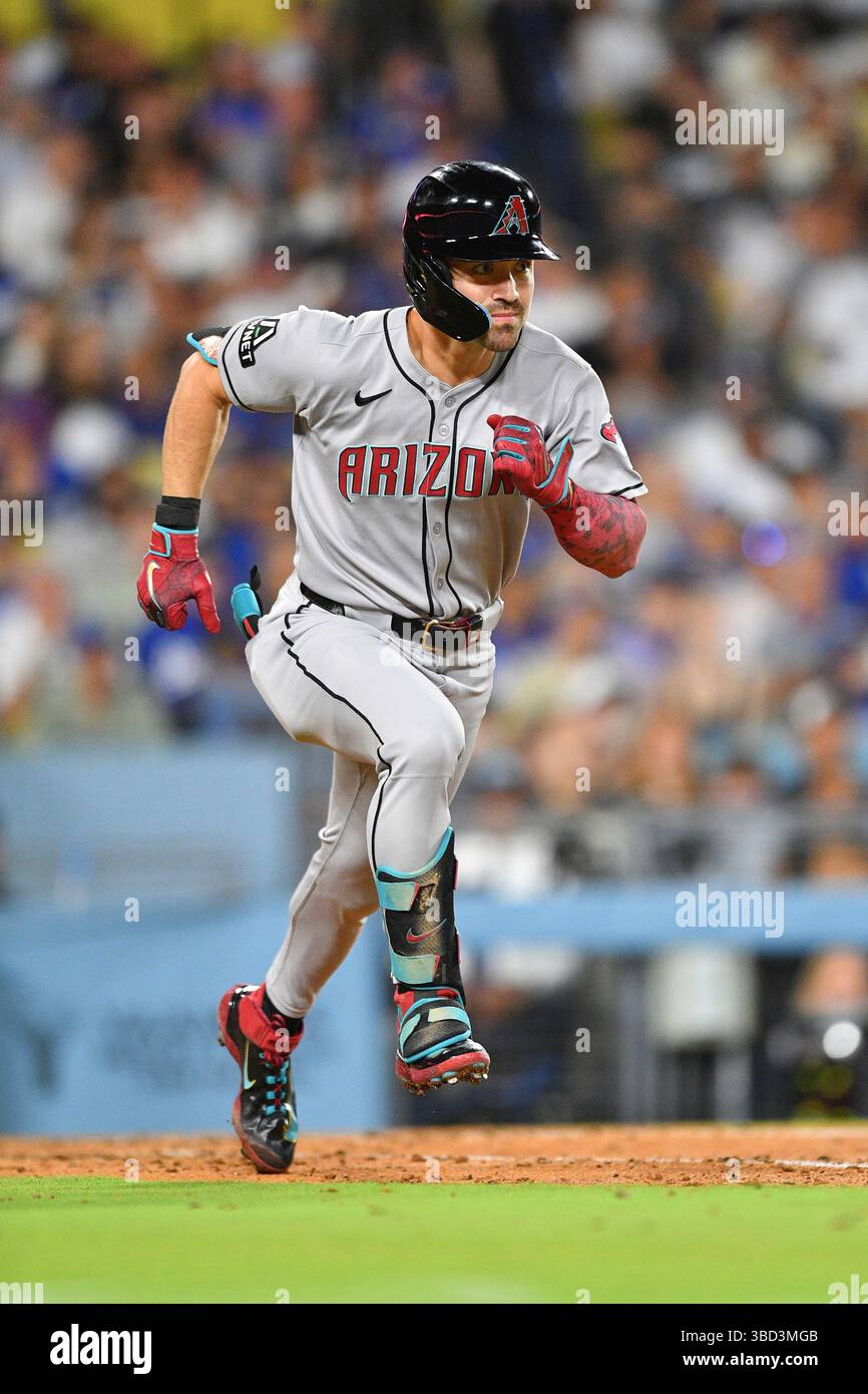 LOS ANGELES, CA - MAY 21: Arizona Diamondbacks right fielder Corbin Carroll (7) runs up the ...