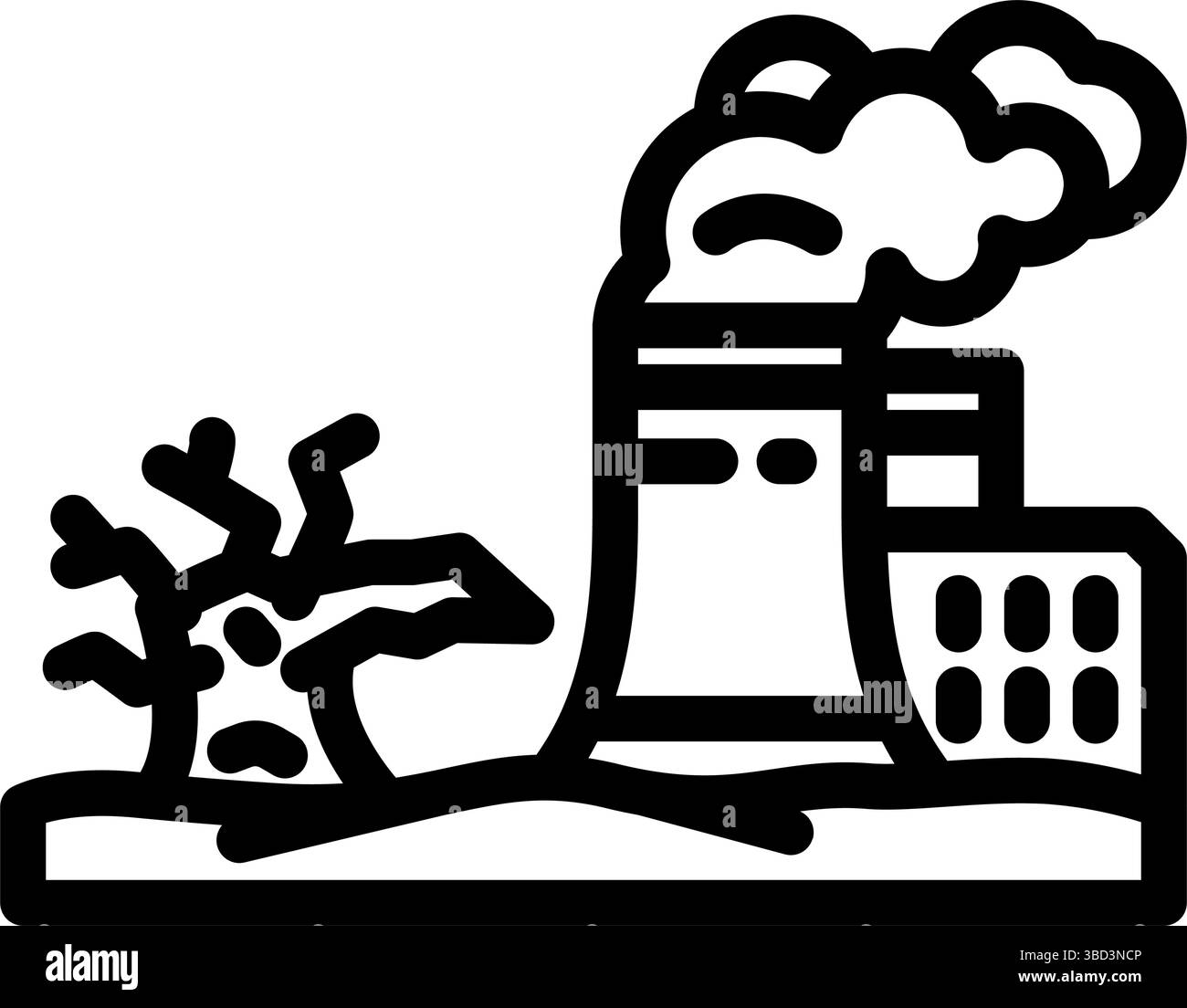 dead plants near site radioactive pollution line icon vector ...