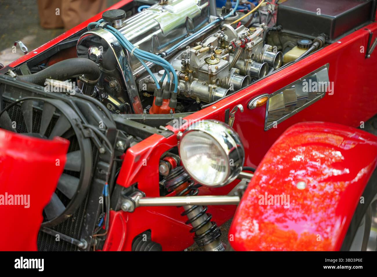 Germany Berlin May 11, 2025. Engine of a red sports car. View of the ...
