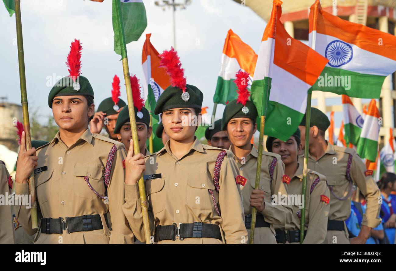 Bhilwara, Rajasthan, India, May 20, 2025: NCC cadets hold tricolour as ...