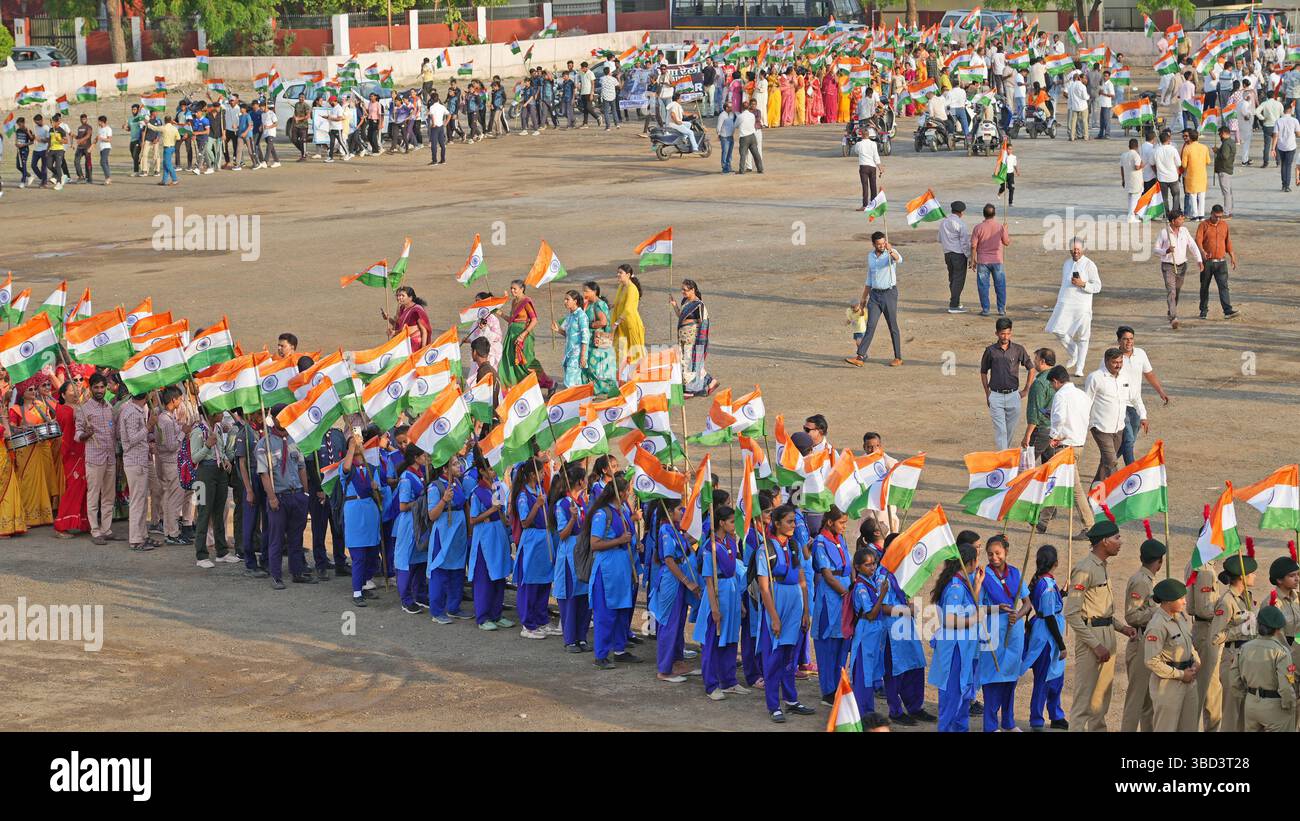 Bhilwara, Rajasthan, India, May 20, 2025: Indian people hold tricolour ...