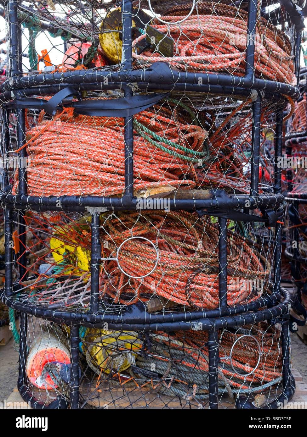 A close up photo of crabbing pots and equipment stacked together in La ...