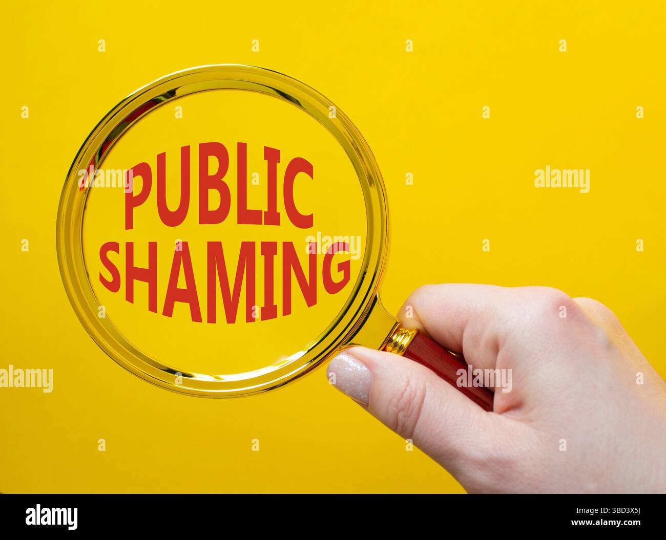 Public Shaming symbol. Magnifying glass with words Public Shaming ...