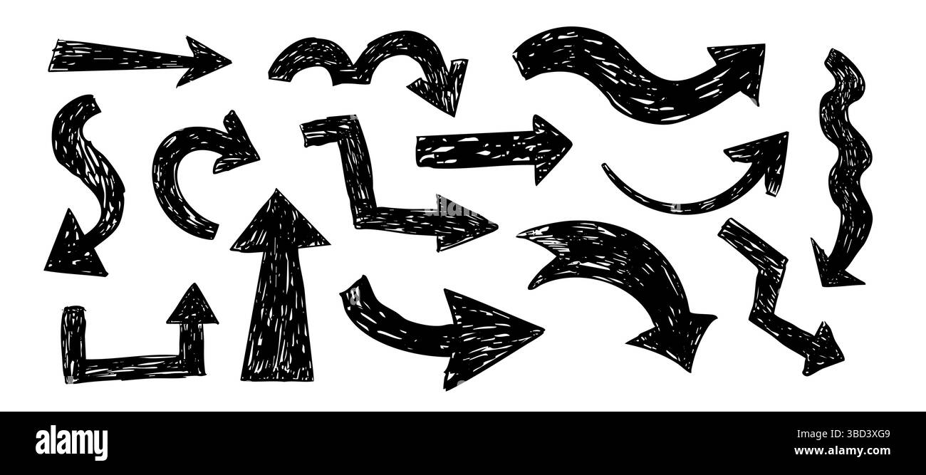 Thick arrow crayon or chalk drawing sketch grunge textured set ...