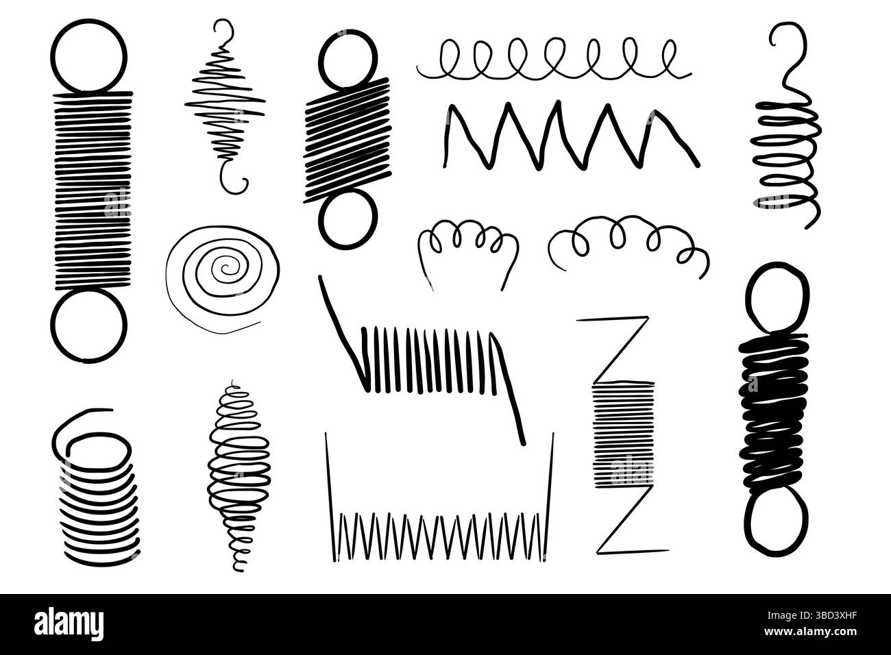 Spiral metal coil wire doodle hand drawn bounce steel curve line spring ...