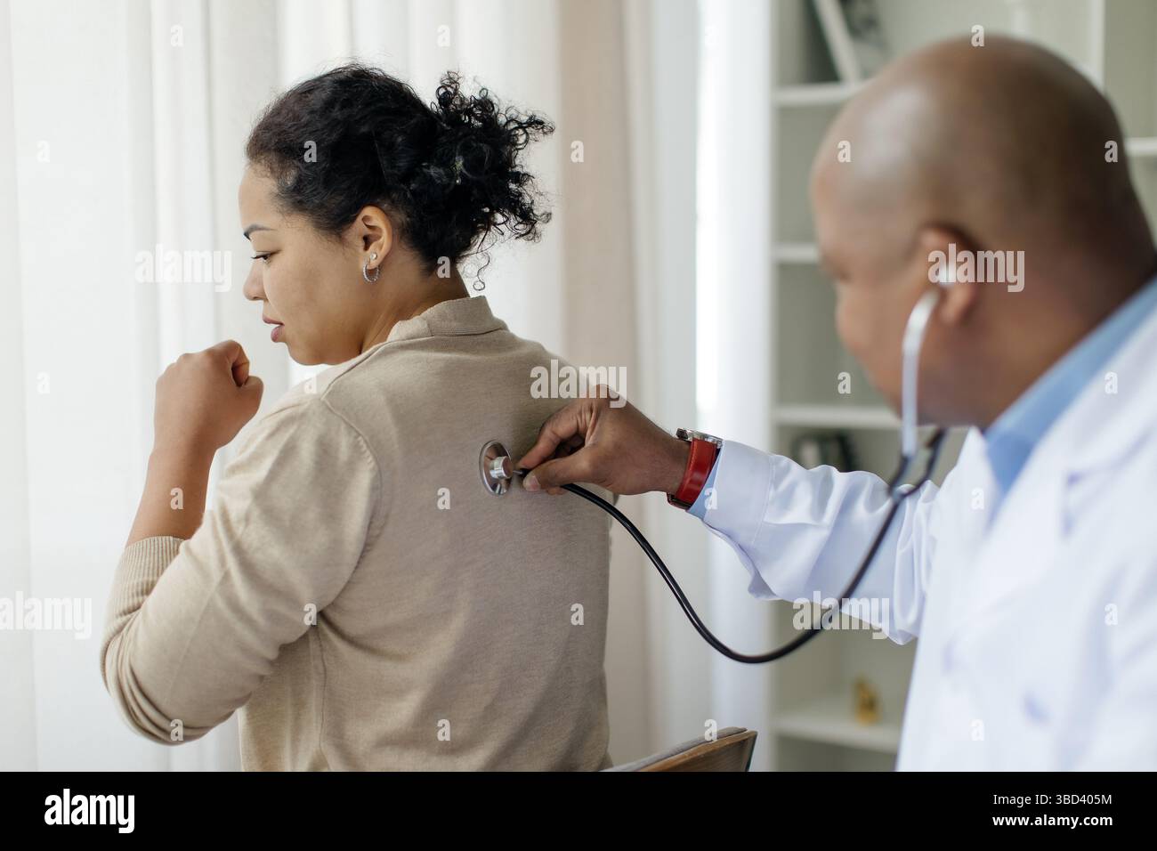 Medical Checkup. Black Male Doctor Using Stethoscope For Checking ...