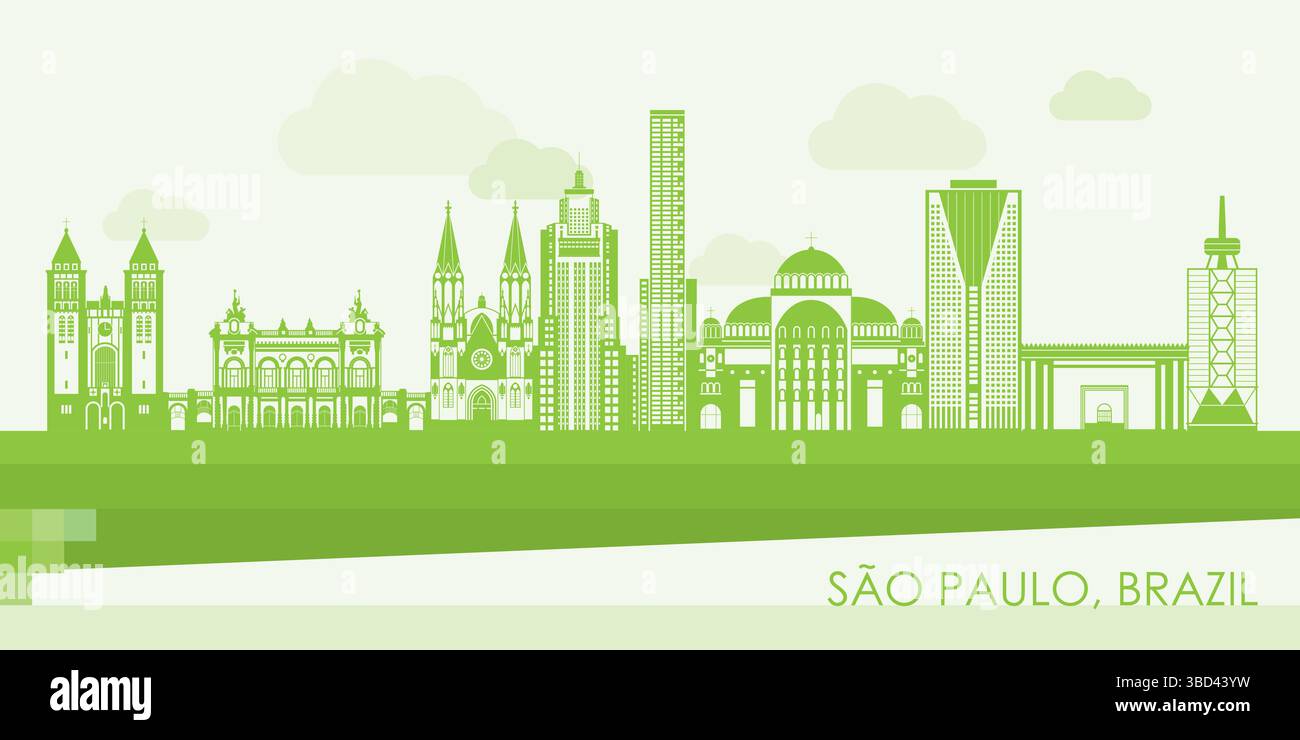 Green Skyline panorama of city of Sao Paulo, Brazil - vector ...