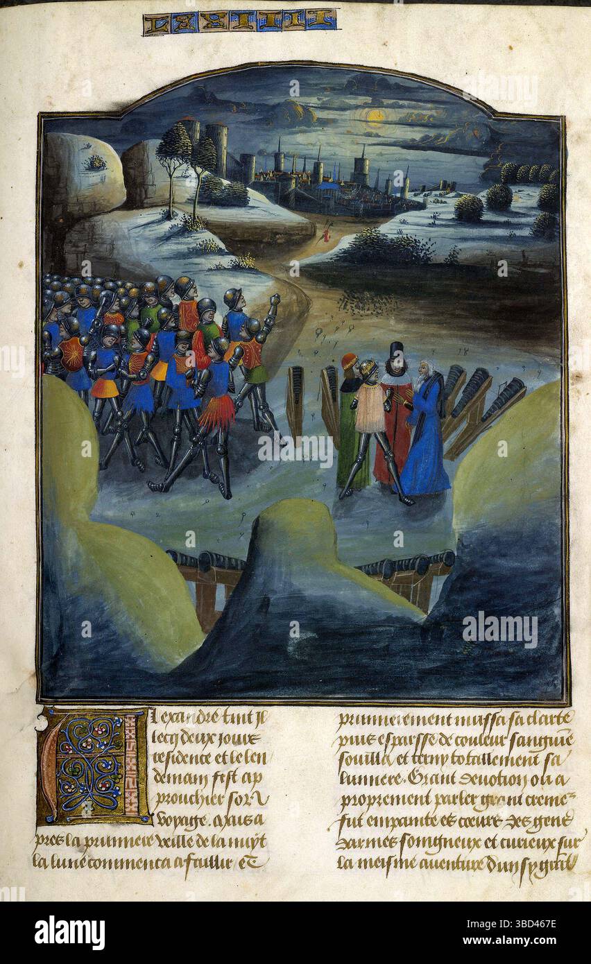 Miniature of Alexander the Great consulting his astrologers about an ...