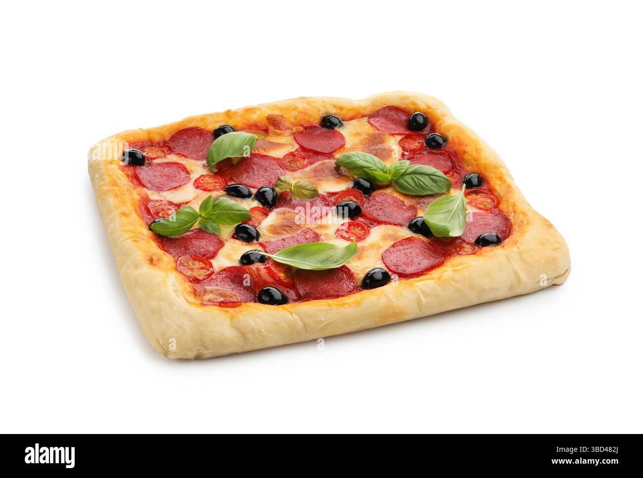 Tasty square homemade pizza isolated on white Stock Photo - Alamy