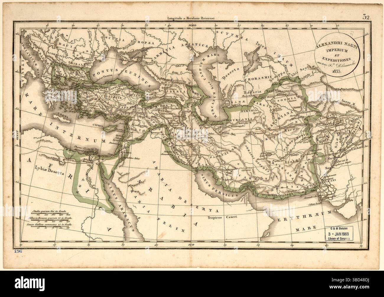 An 1883 map showing the extent of the conquests of Alexander the Great ...