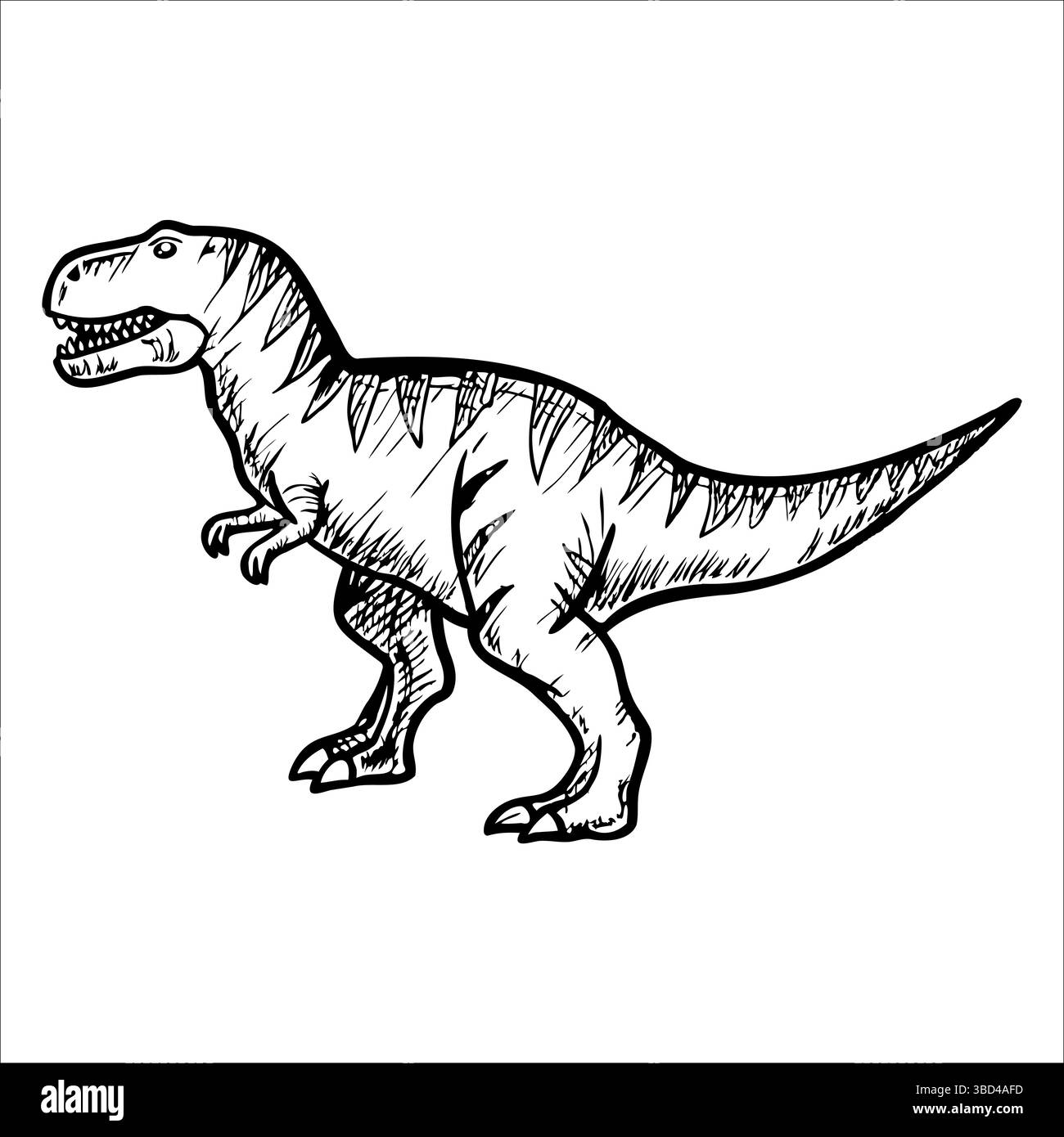 A hand-drawn illustration of a Tyrannosaurus rex. The dinosaur stands ...