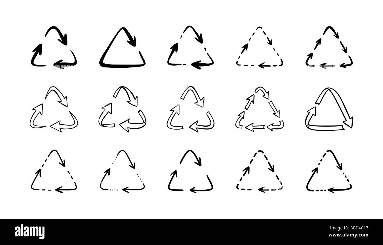 Set of doodle handwriting recycle plastic symbol. Icon sign of pp, pet ...