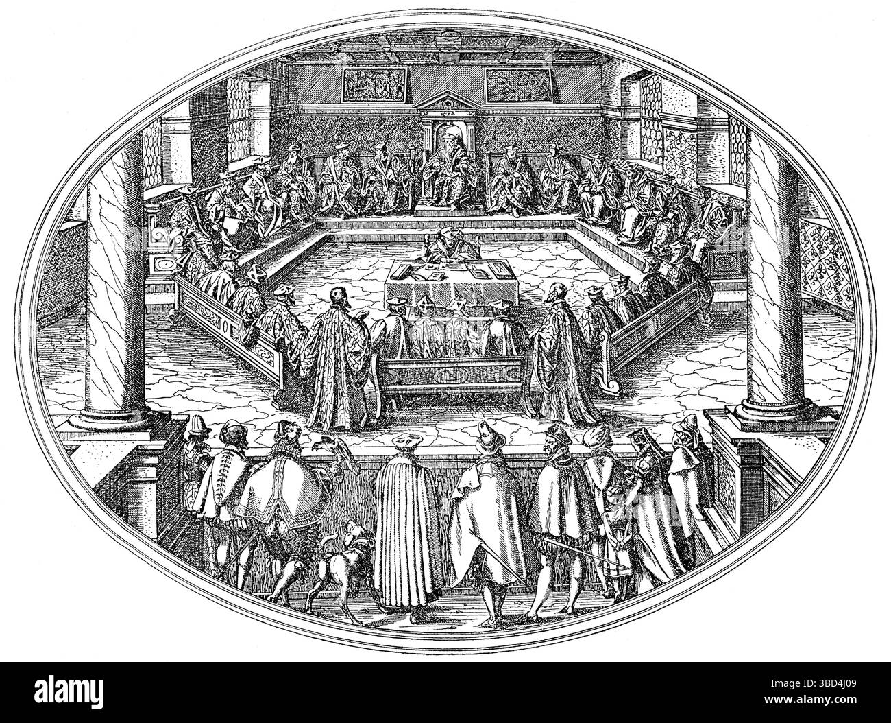 Historic drawing, Spanish court hearing in the Spanish Netherlands ...