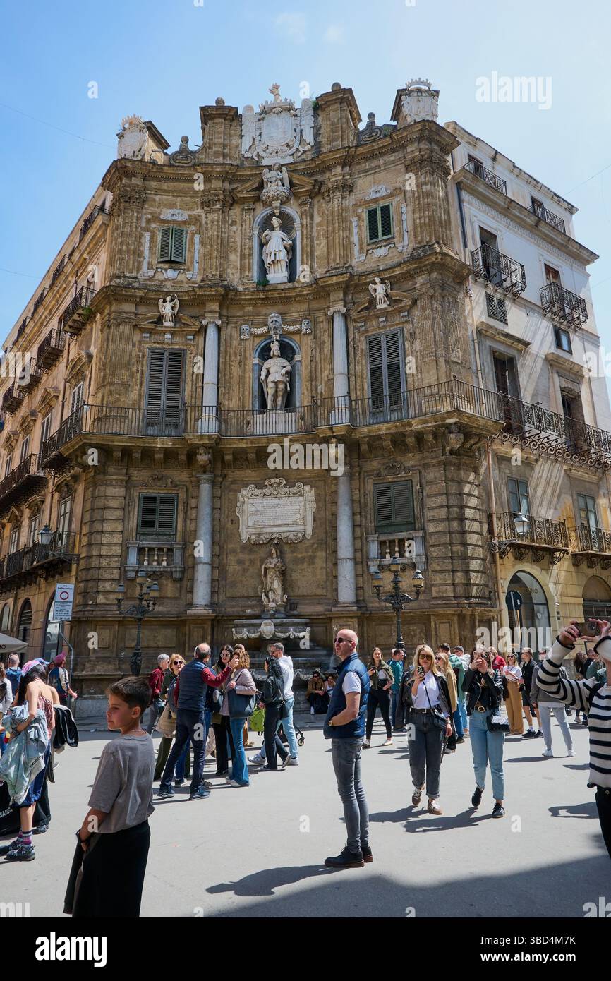 People On The Quattro Canti, A Square In The Historic Center Of Palermo ...