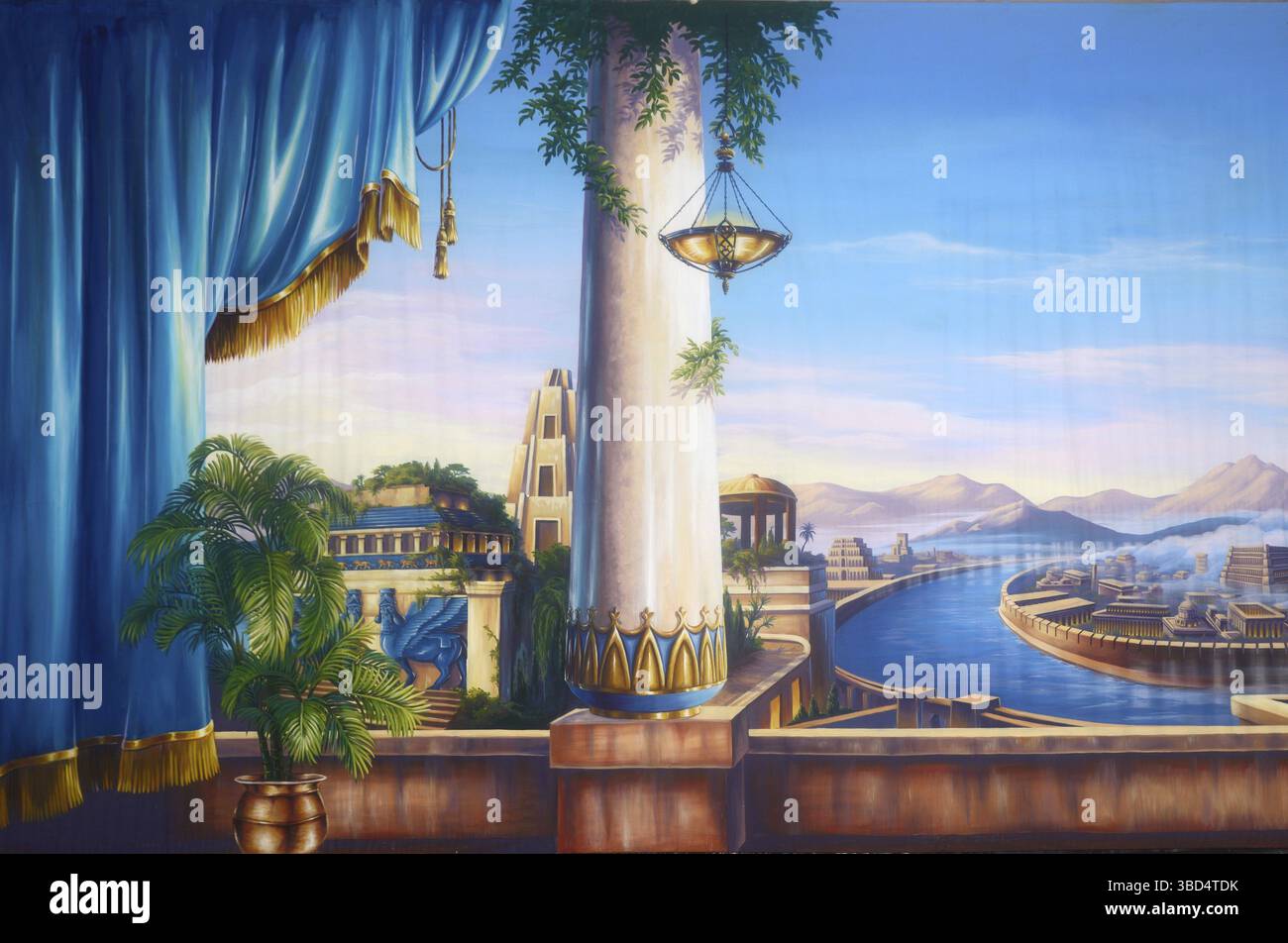 Theatre backdrop featuring a scene of ancient Babylon Stock Photo - Alamy