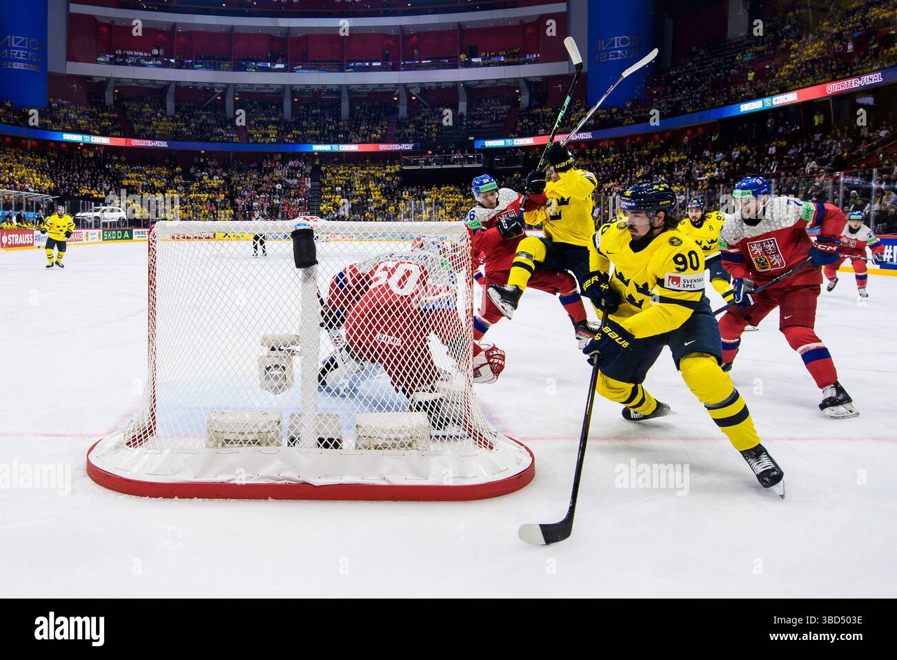 Goaltender Karel Vejmelka, Jiri Tichacek and David Spacek of, Czech ...