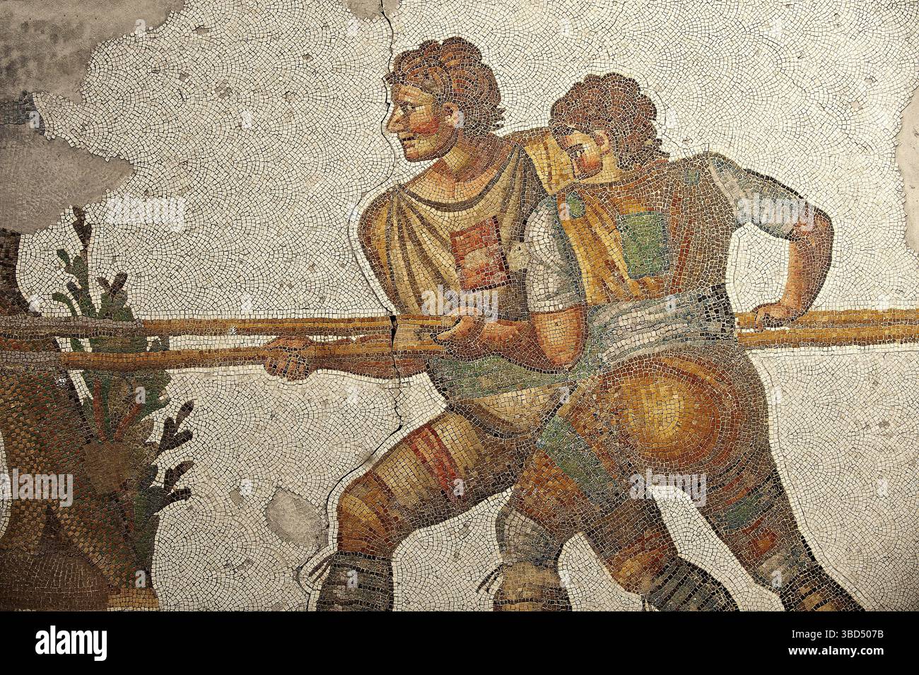 6th century Byzantine Roman mosaic of hunters, from the peristyle of ...
