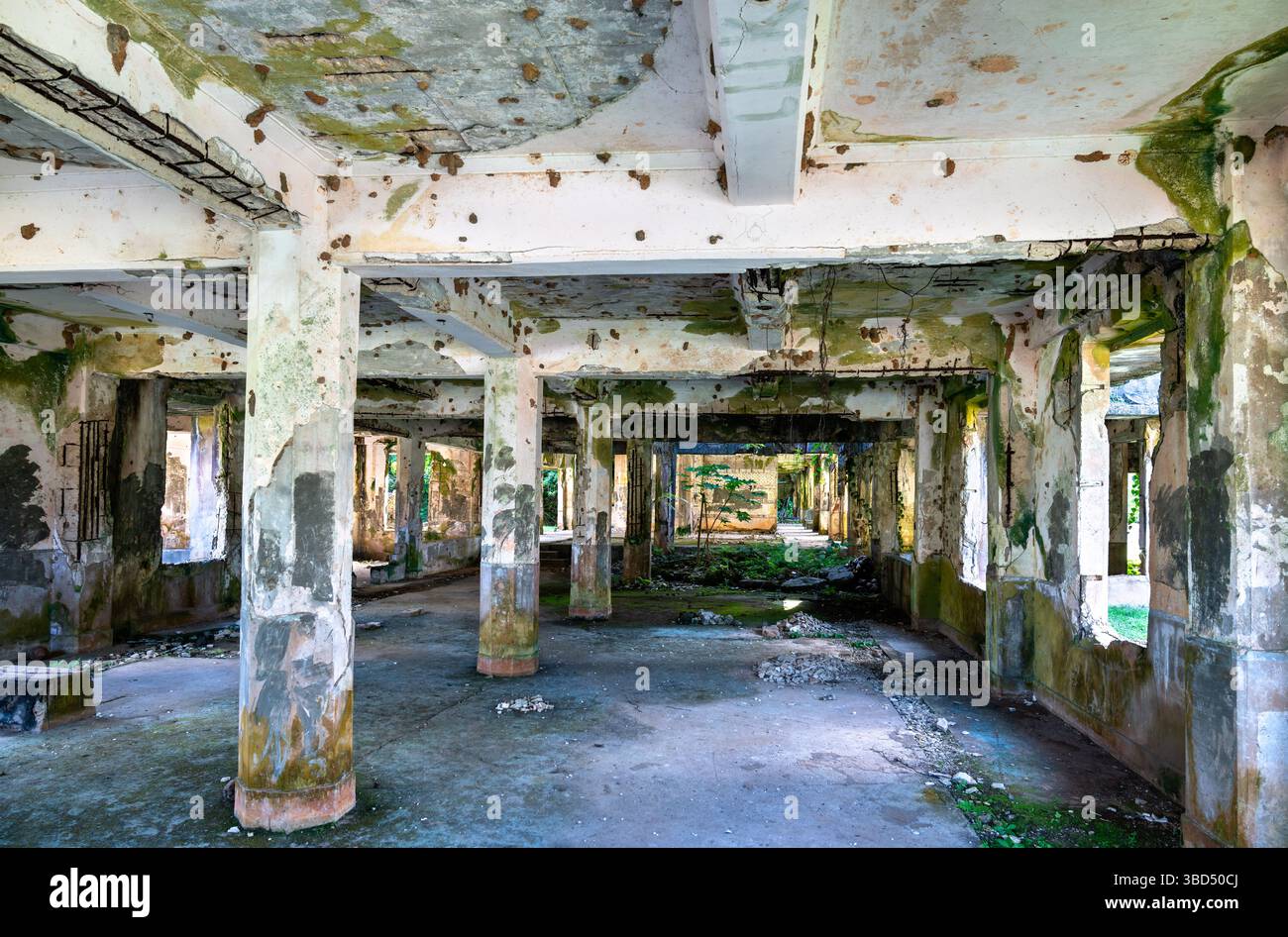 Interior view of the bomb-scarred Japanese Communications Center in ...