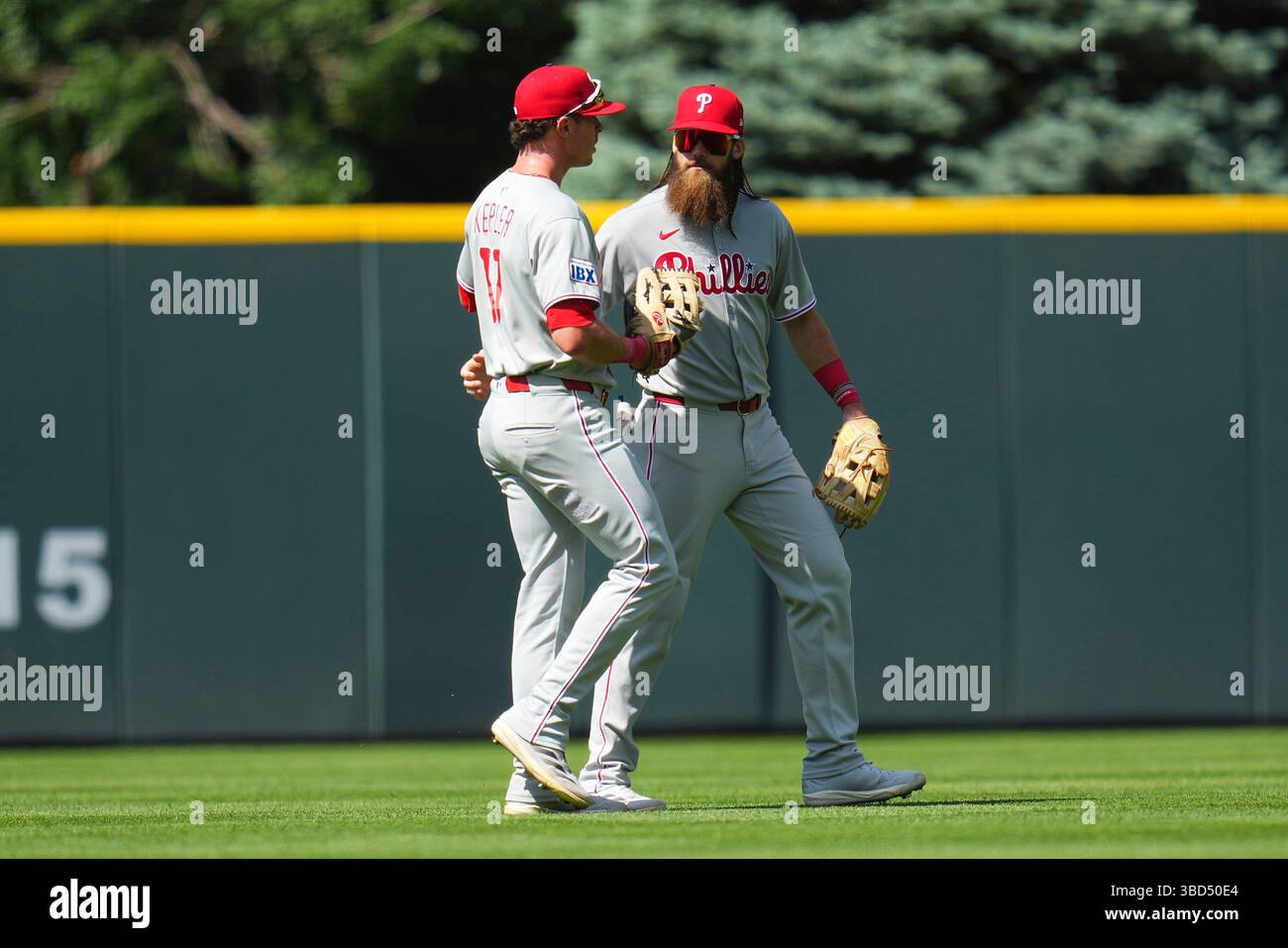 Philadelphia Phillies' Max Kepler (17) and Brandon Marsh celebrate a ...